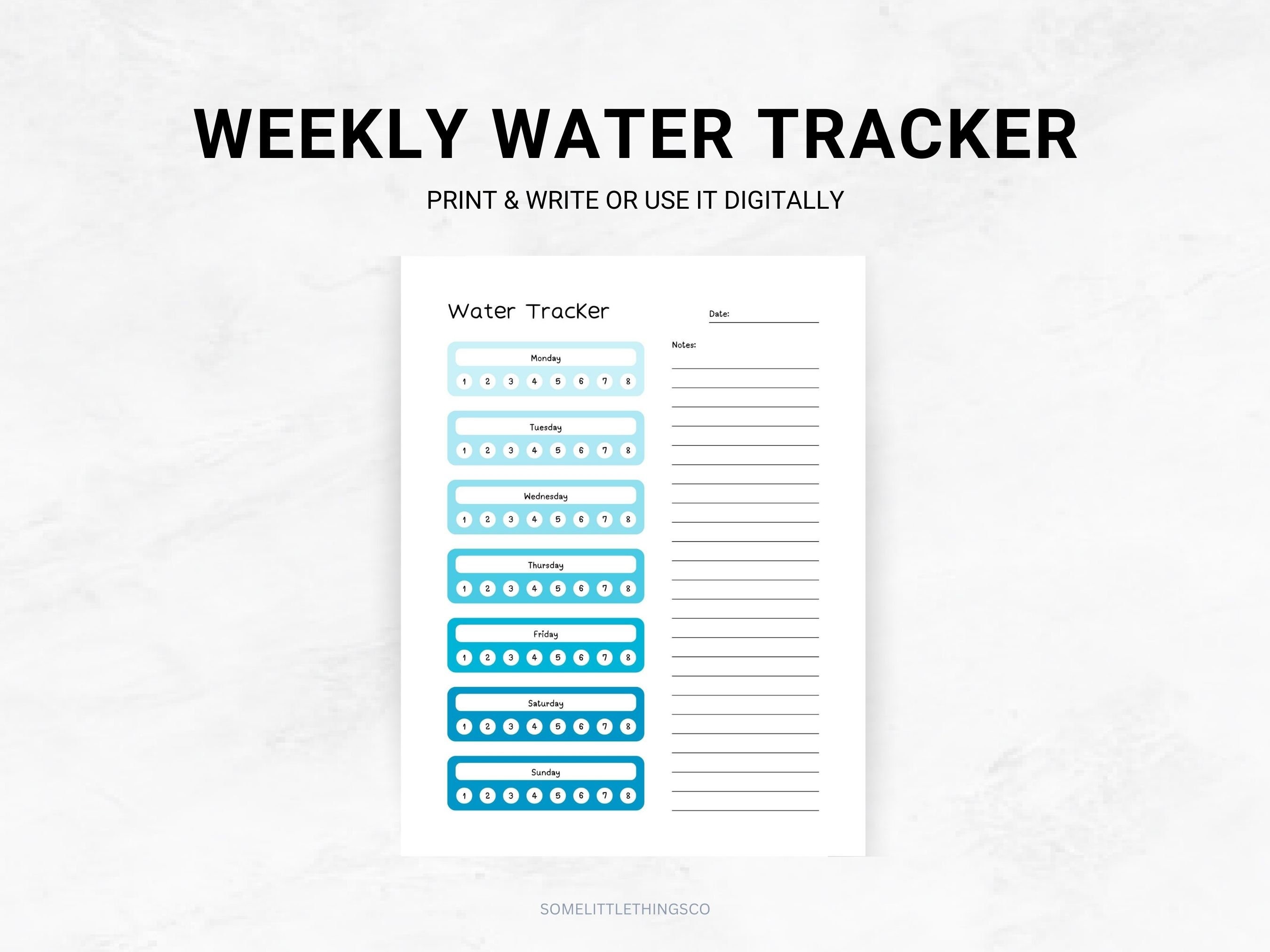 Water Tracker Printable & Fillable PDF Template, Mood Tracker, Fitness ...
