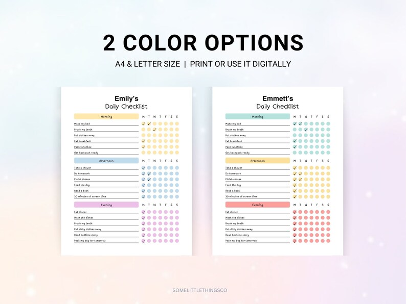 Daily Checklist for Kids, Printable & Fillable PDF, Kids Responsibility ...