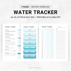 Water Tracker Printable & Fillable PDF Template, Mood Tracker, Fitness ...