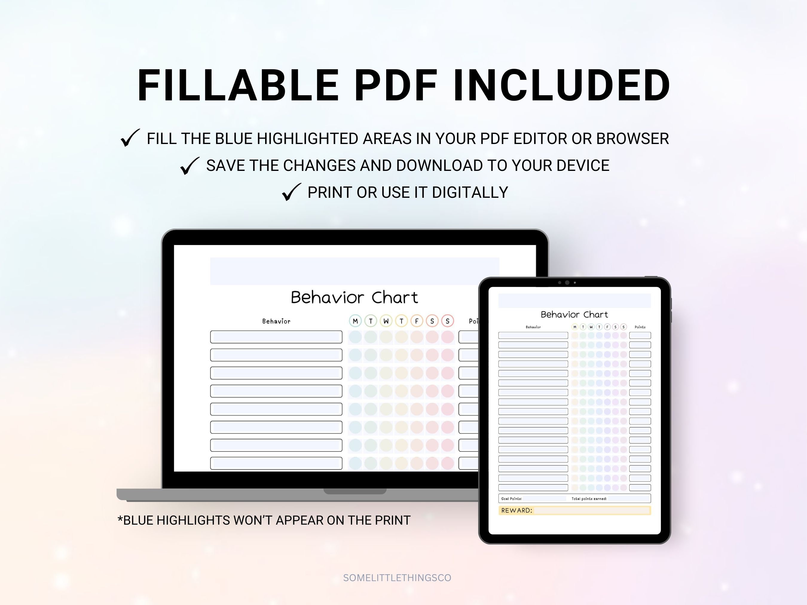 Behavior Chart for Kids, Printable & Fillable PDF, Good Bad Behavior ...