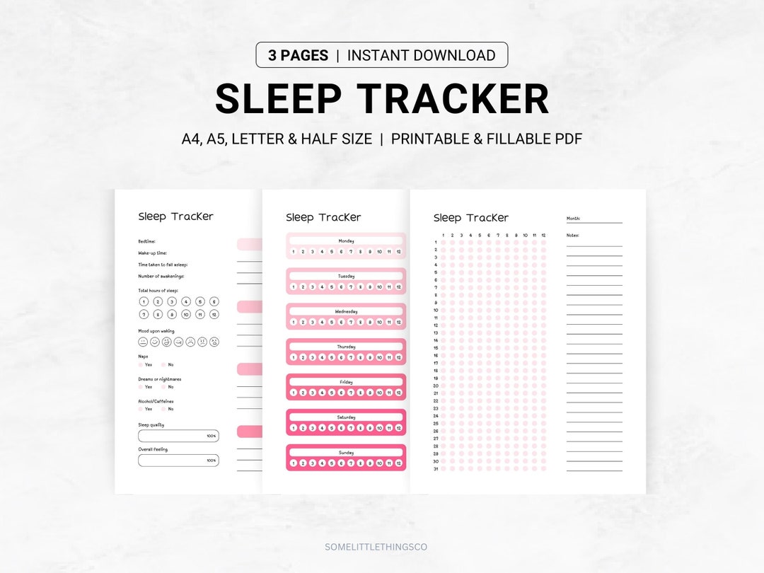 Sleep Tracker Printable & Fillable PDF, Sleep Diary, Daily Sleep ...