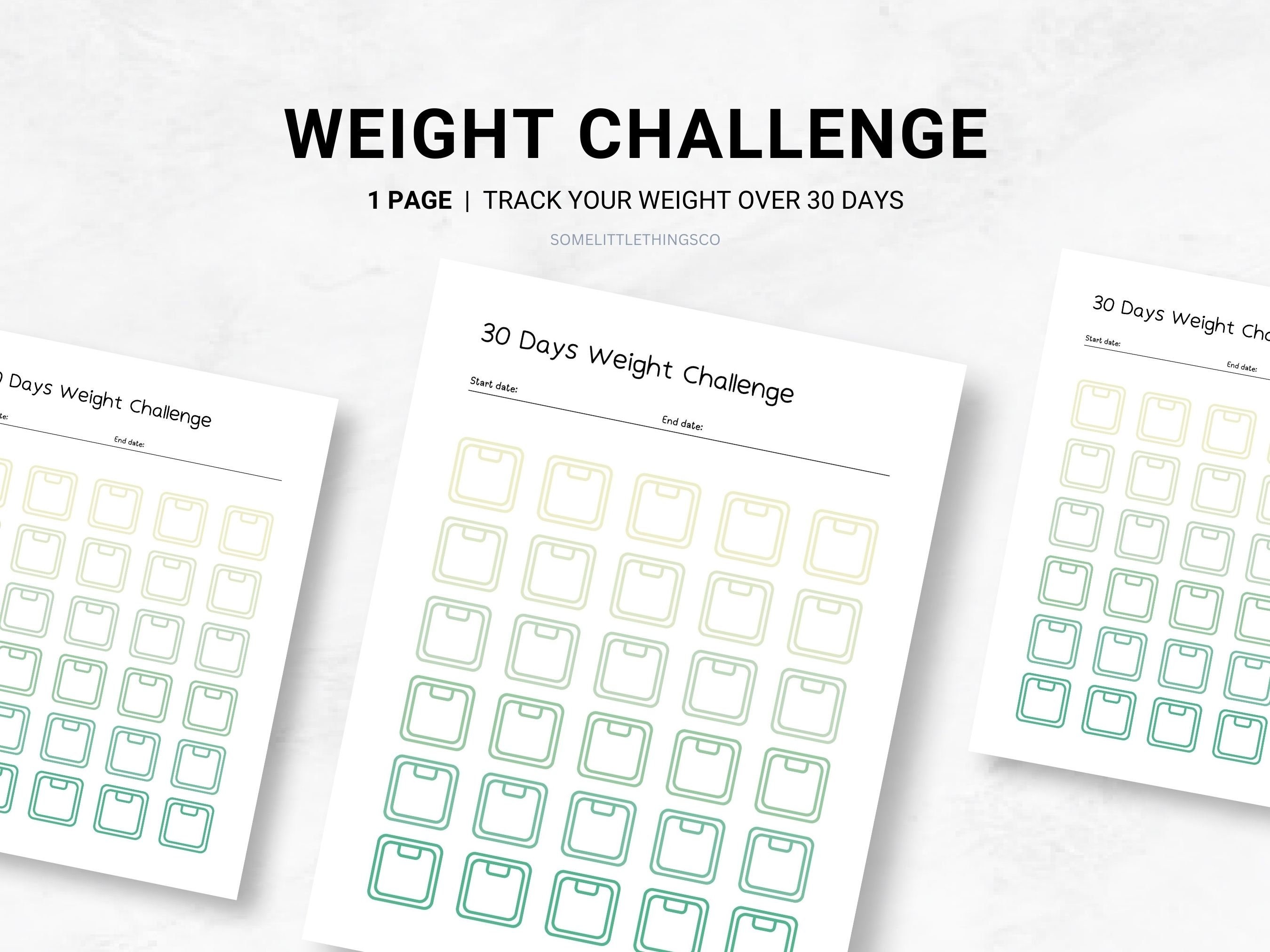 30 Days Weight Challenge Printable & Fillable PDF, Weight Loss ...