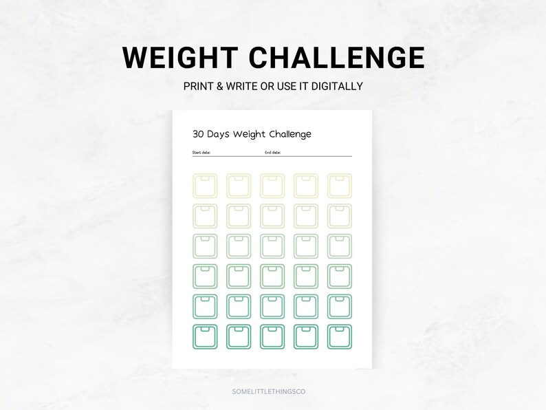 30 Days Weight Challenge Printable & Fillable PDF, Weight Loss ...