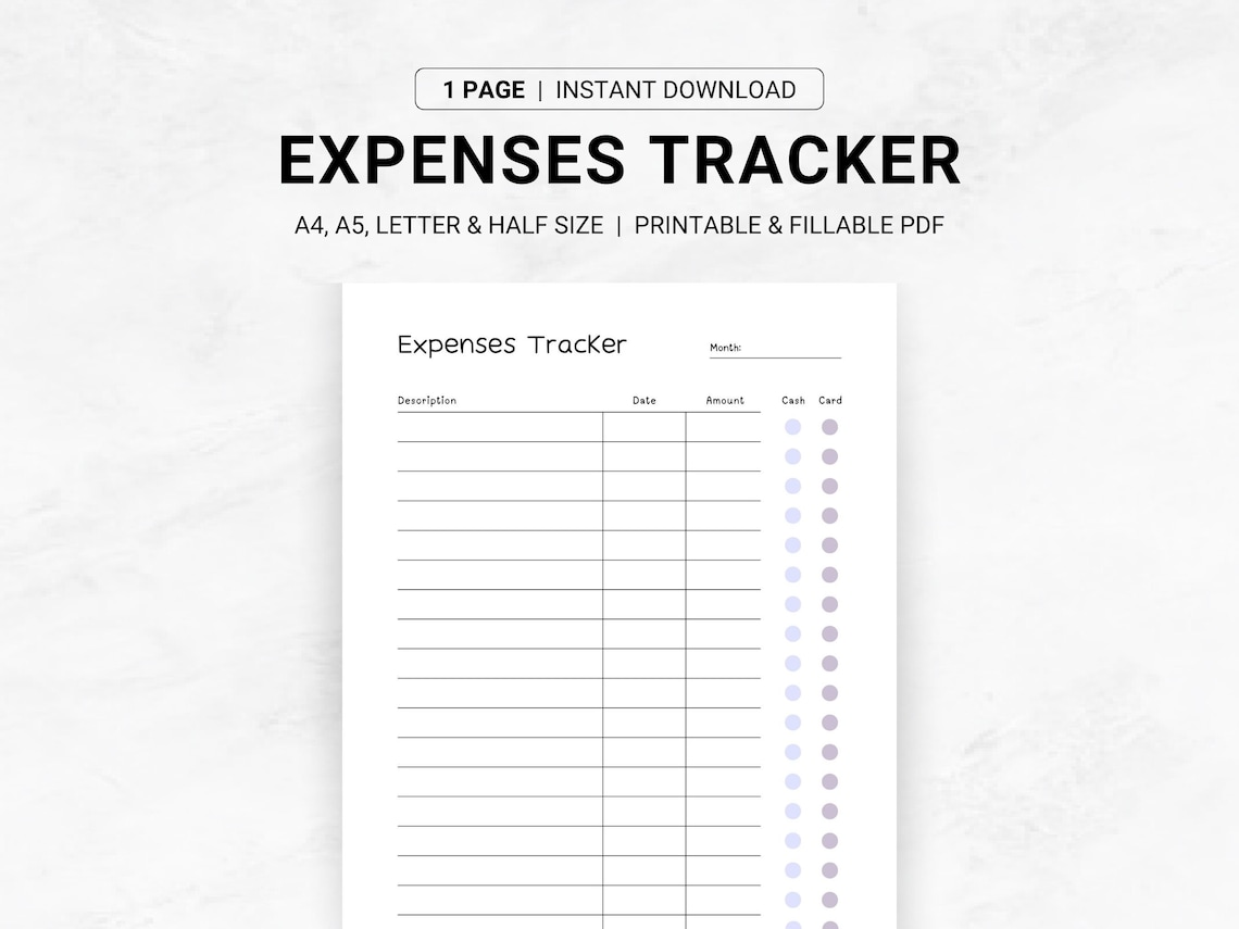 Monthly Expenses Tracker Template, Printable & Fillable PDF, Bill ...