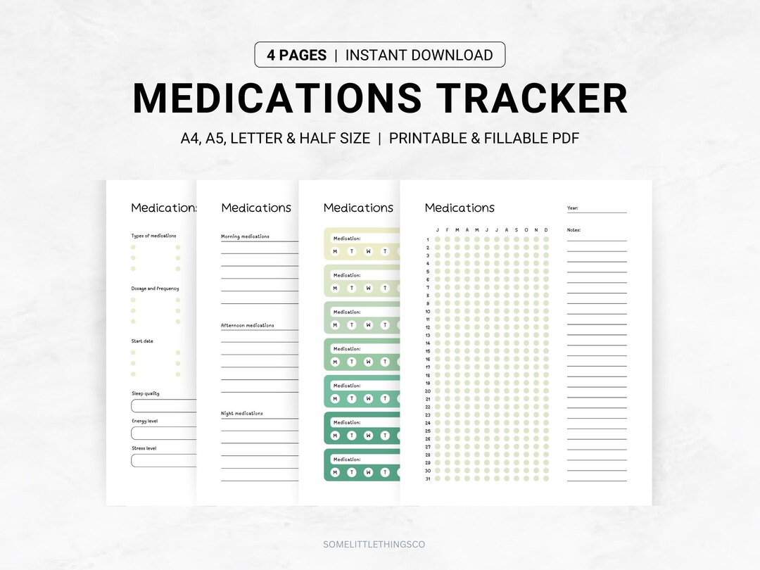 Medications Tracker Template, Printable & Fillable PDF, Symptoms ...