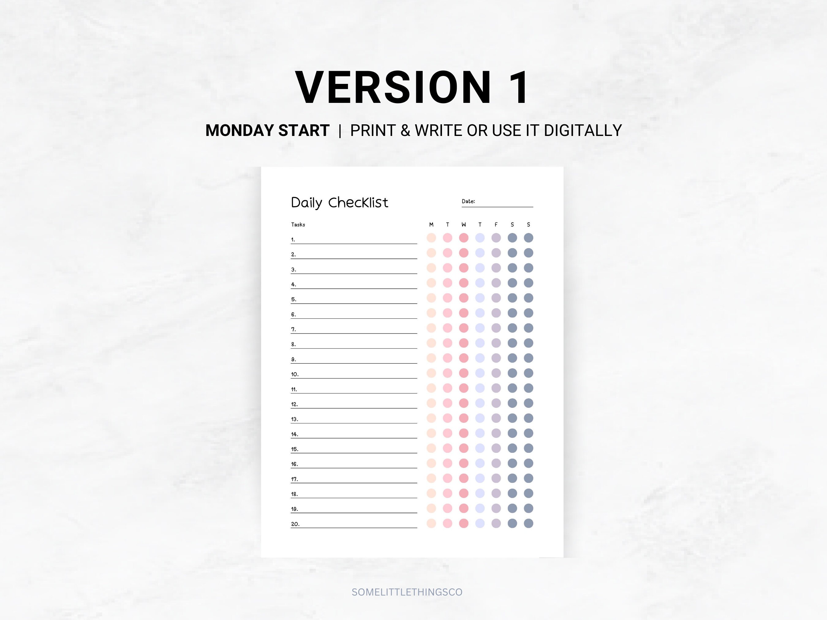 Daily Checklist Printable & Fillable Template, Weekly to Do List ...