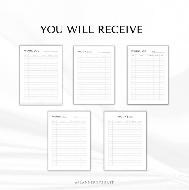 Work Log Printable Work Time Tracker Activity Hours Productivity ...