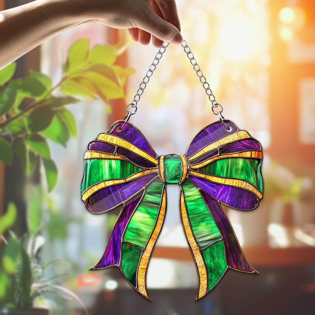 Mardi Gras Coquette Bow Acrylic Window Hanging, Louisiana Mardi Gras ...