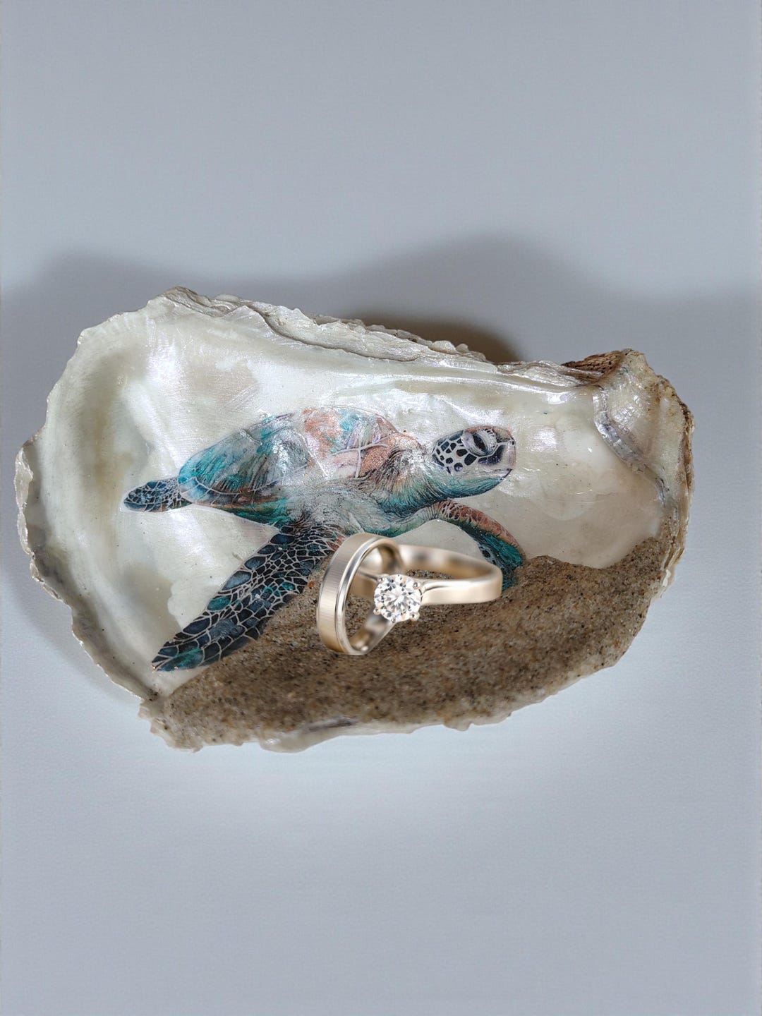 Handcrafted Sea Turtle Oyster Shell Ring Dish | Assateague Island Sand ...