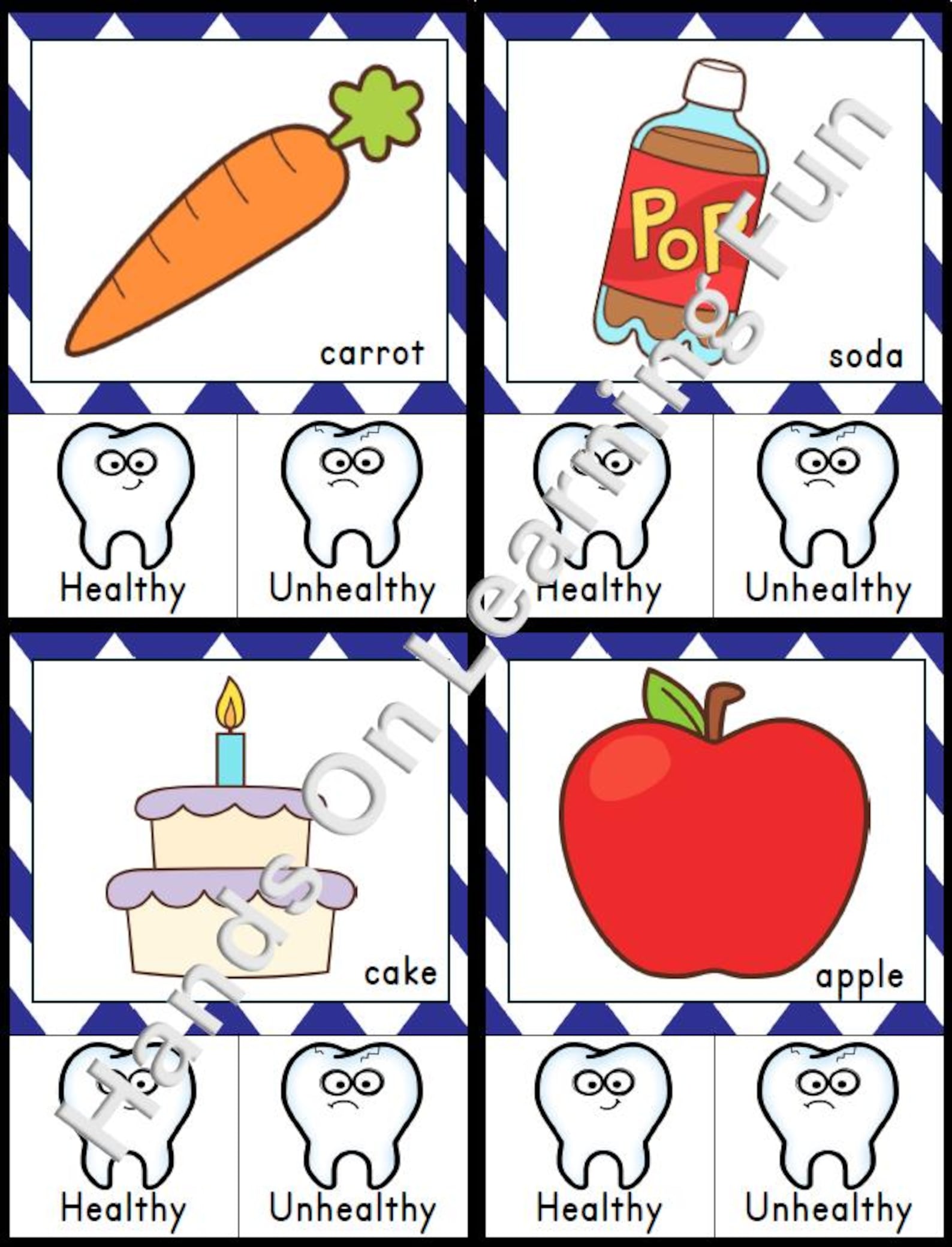 Healthy or Unhealthy Food Cards, Dental Health, Worksheet for Kids ...