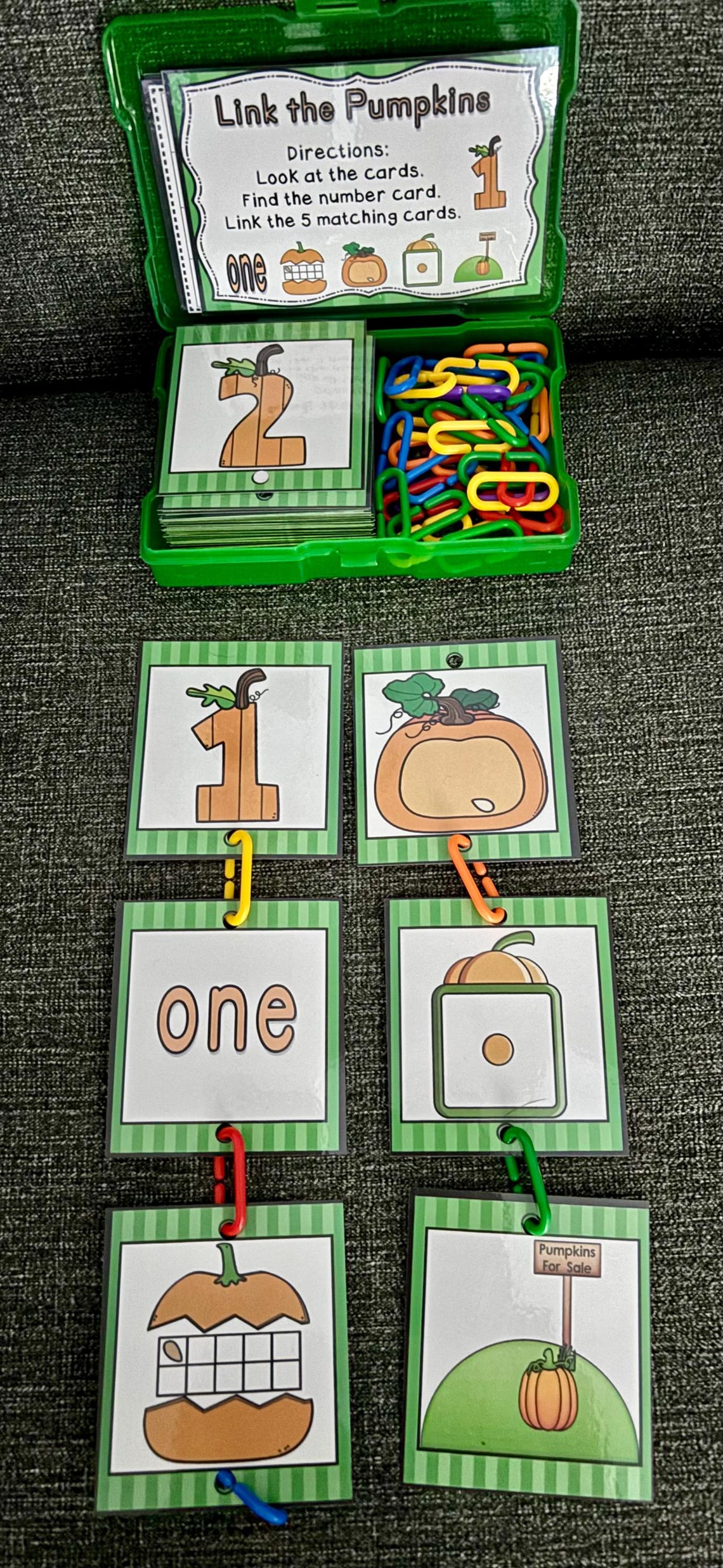 Pumpkin Link Counting Fall Task Box Number Math Center Activity ...