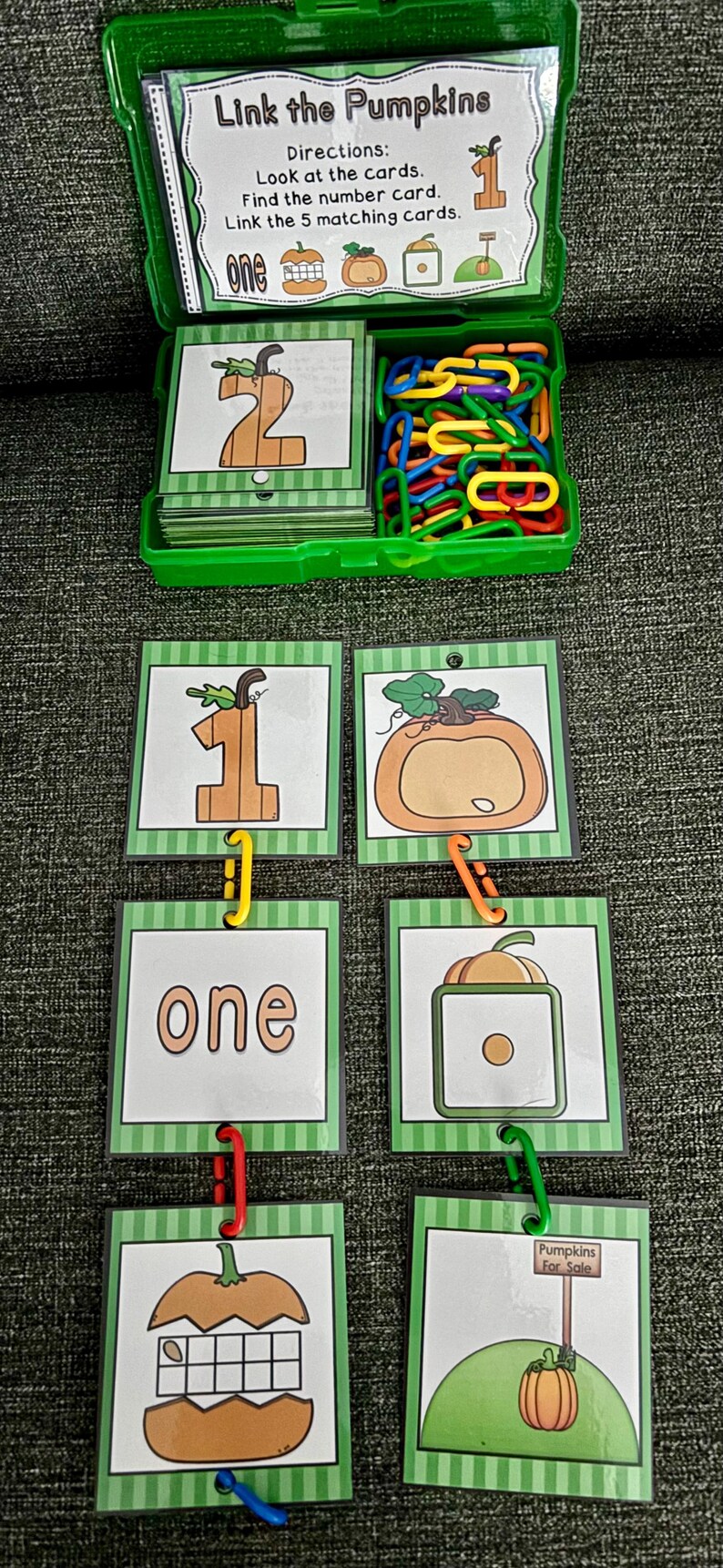 Pumpkin Link Counting Fall Task Box Number Math Center Activity ...