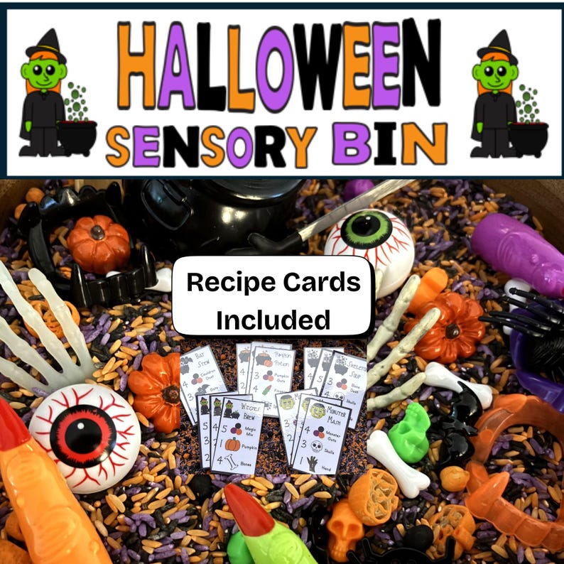 Halloween Sensory Bin | Counting Recipe Cards | Differentiated 2 Levels ...