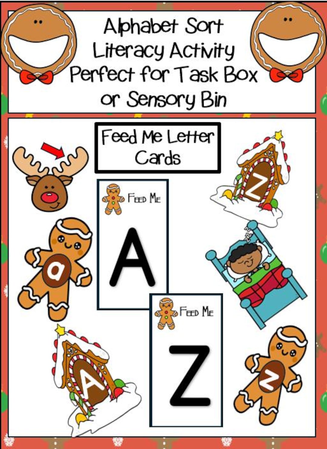 Feed Me Letters Gingerbread Sensory Bin Alphabet Recognition Activity ...