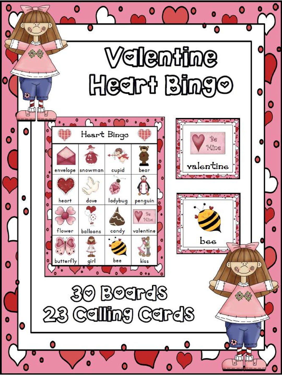 Classroom Valentine Bingo, 30 Boards, Calling Cards, Valentine Bingo ...