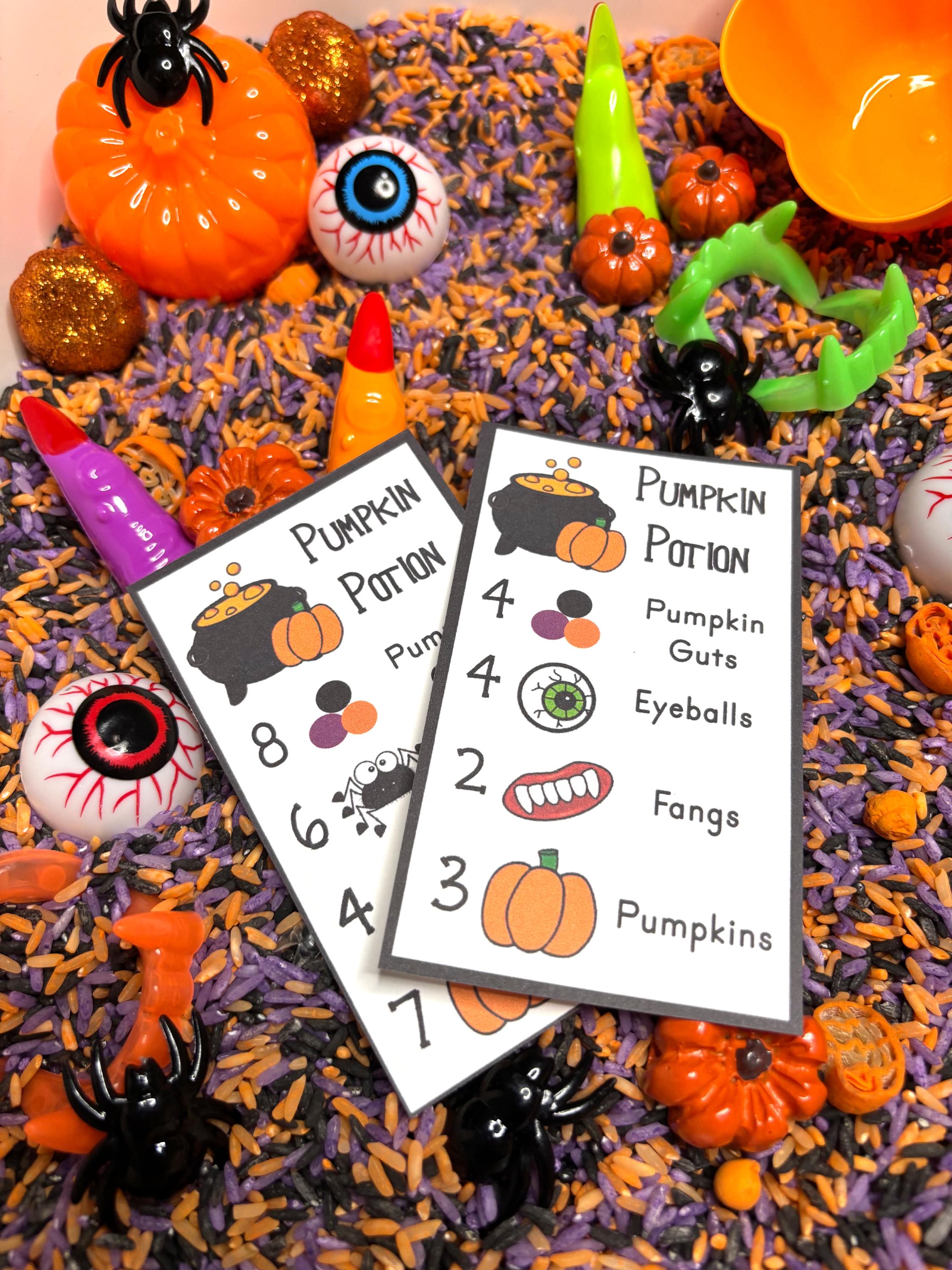 Halloween Sensory Bin Recipe Cards | Pumpkin Potion | Counting Cards ...
