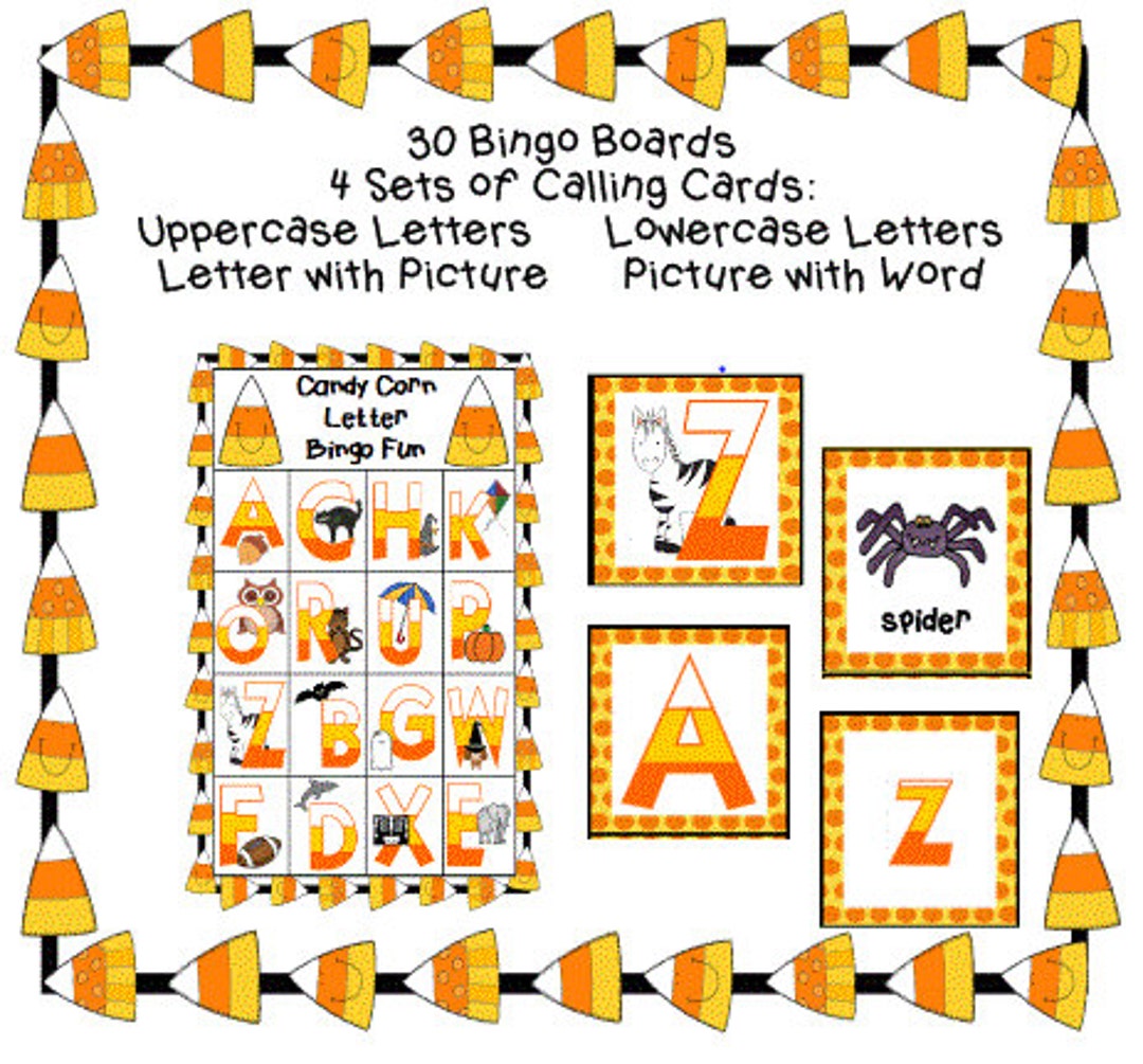 CANDY CORN LETTER Recognition Bingo 30 Boards Calling Cards Classroom ...