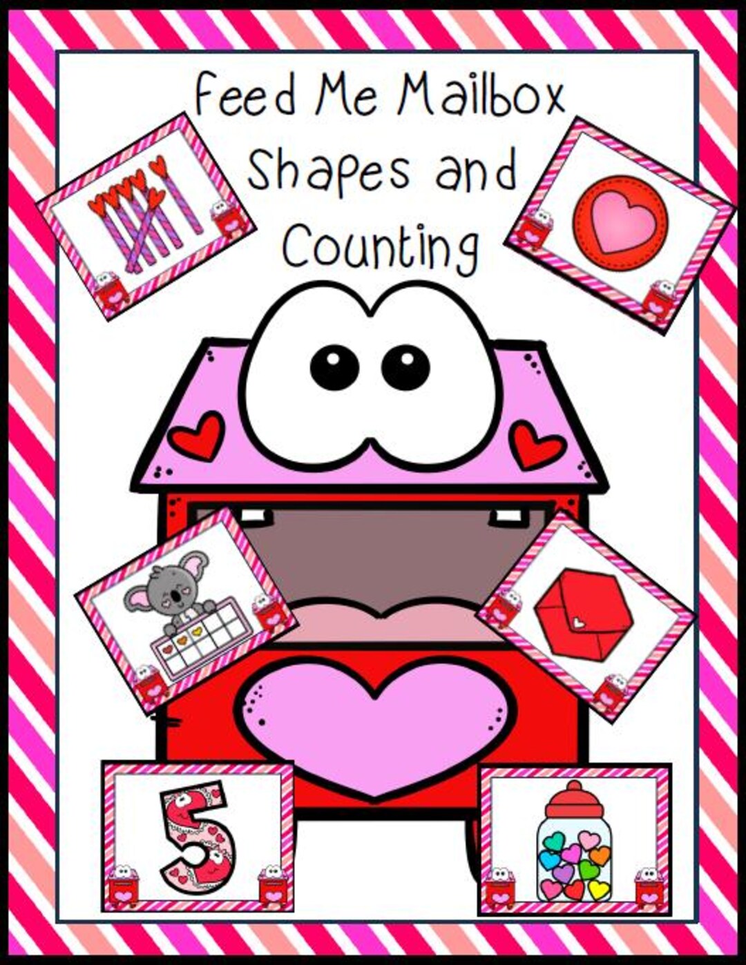 Valentine Feed Me Mailbox, Counting, Shapes, Math Center Activities ...