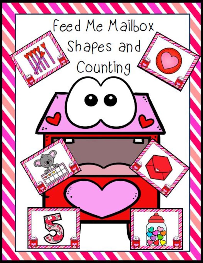 Valentine Feed Me Mailbox, Counting, Shapes, Math Center Activities ...