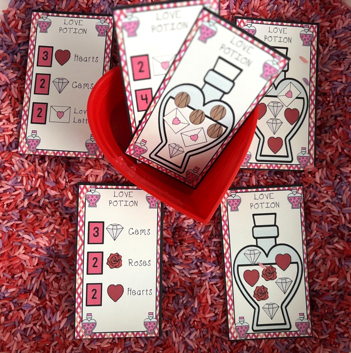 Valentine Love Potion Sensory Bin Recipe Cards Plus Counting & Matching ...
