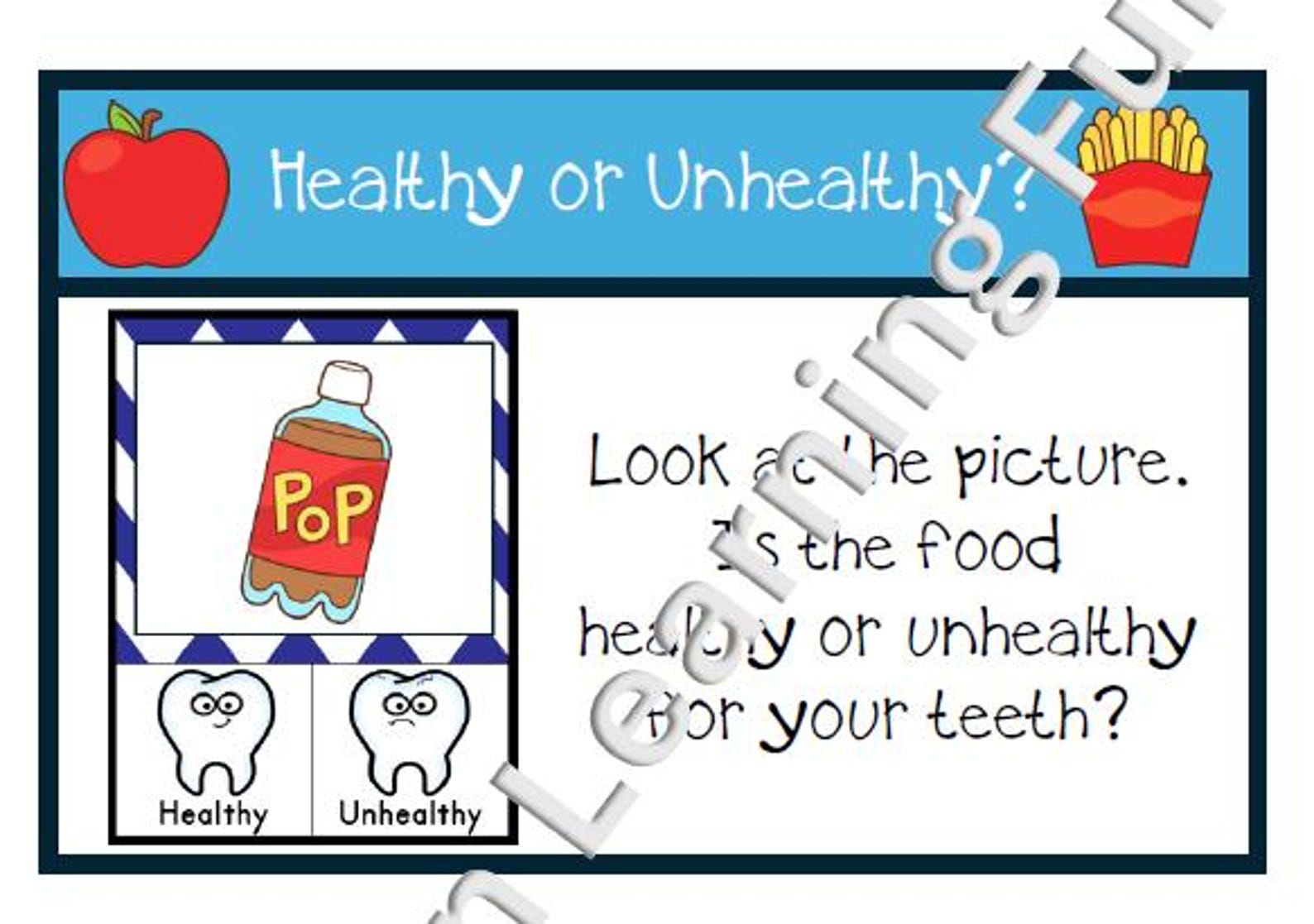 Healthy or Unhealthy Food Cards, Dental Health, Worksheet for Kids ...