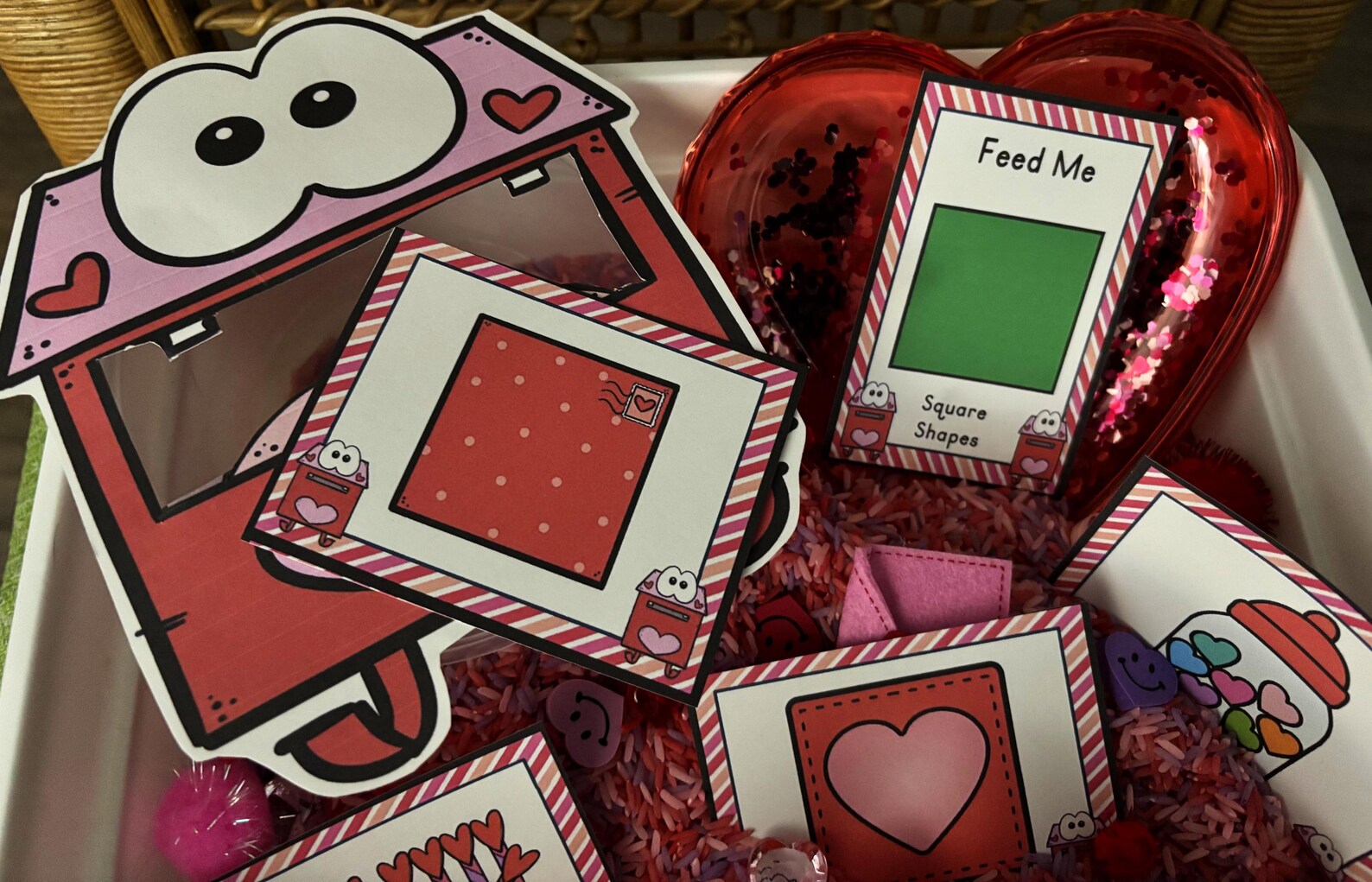 Valentine Feed Me Mailbox, Counting, Shapes, Math Center Activities ...