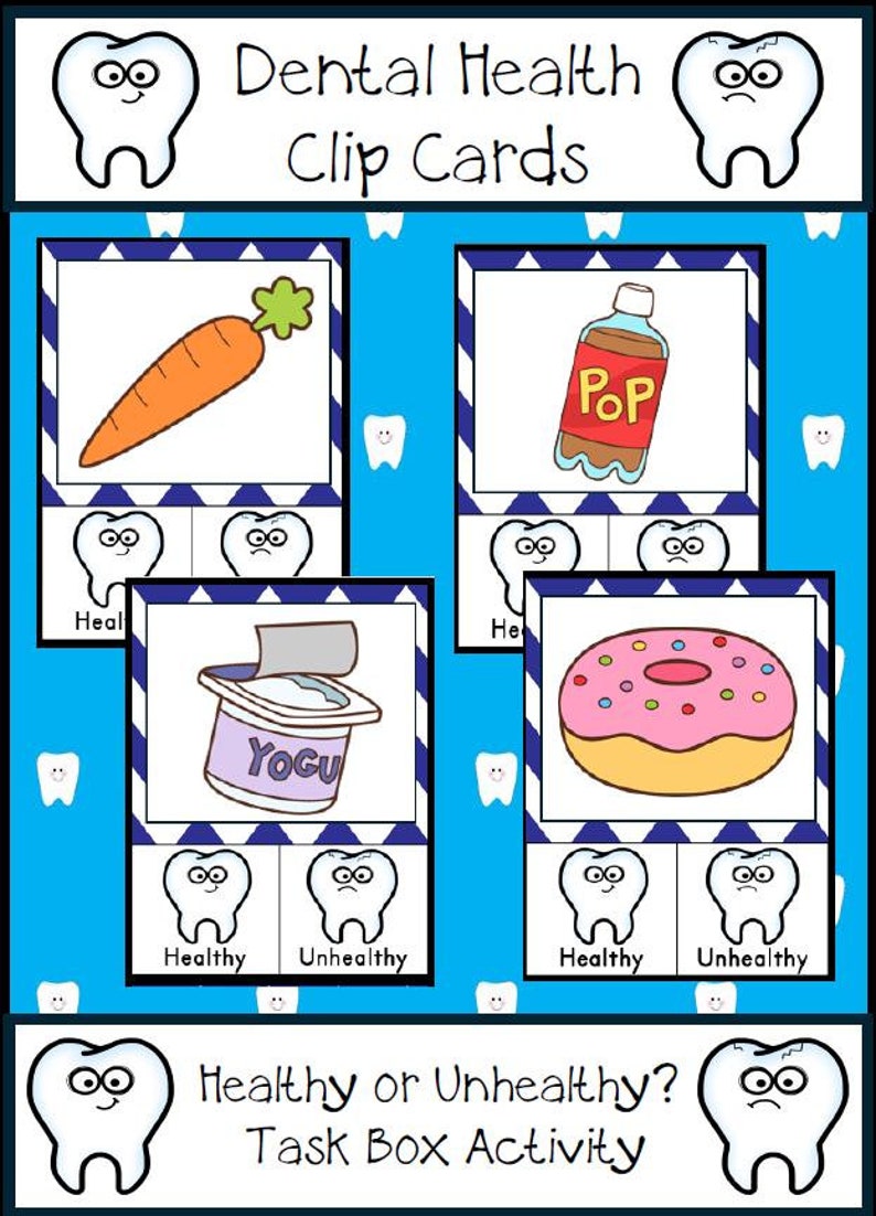 Dental Health Clip Cards, Healthy Unhealthy Food Activity - Etsy