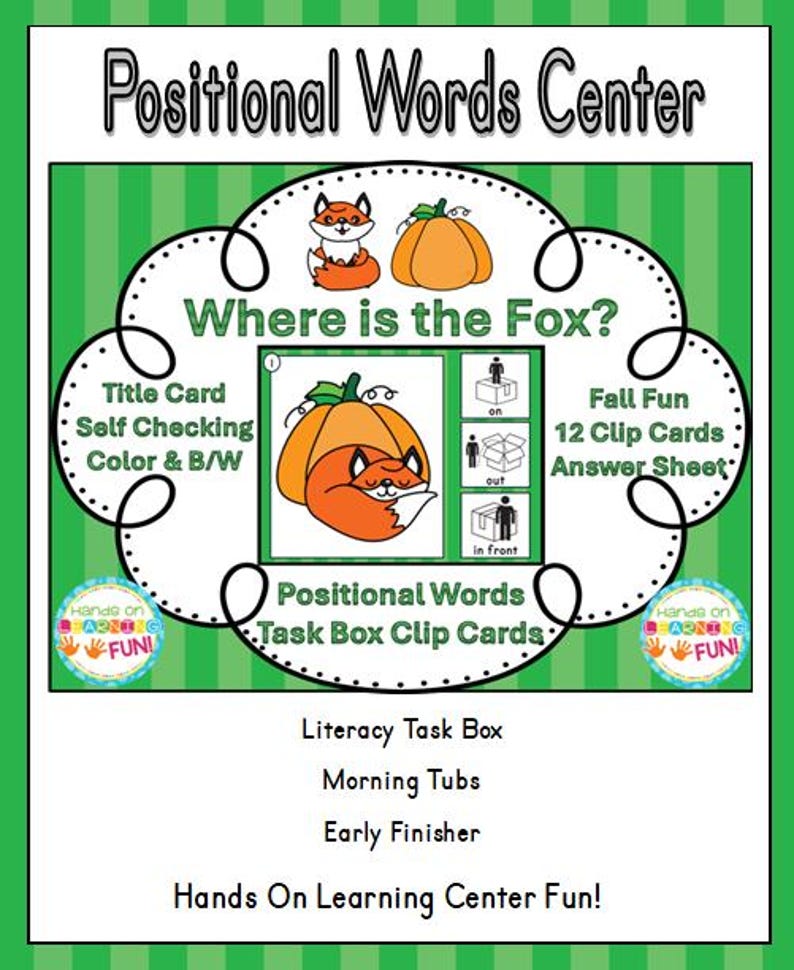 Where's the Fox? Learning Preposition Positional Word Fall Task Box ...