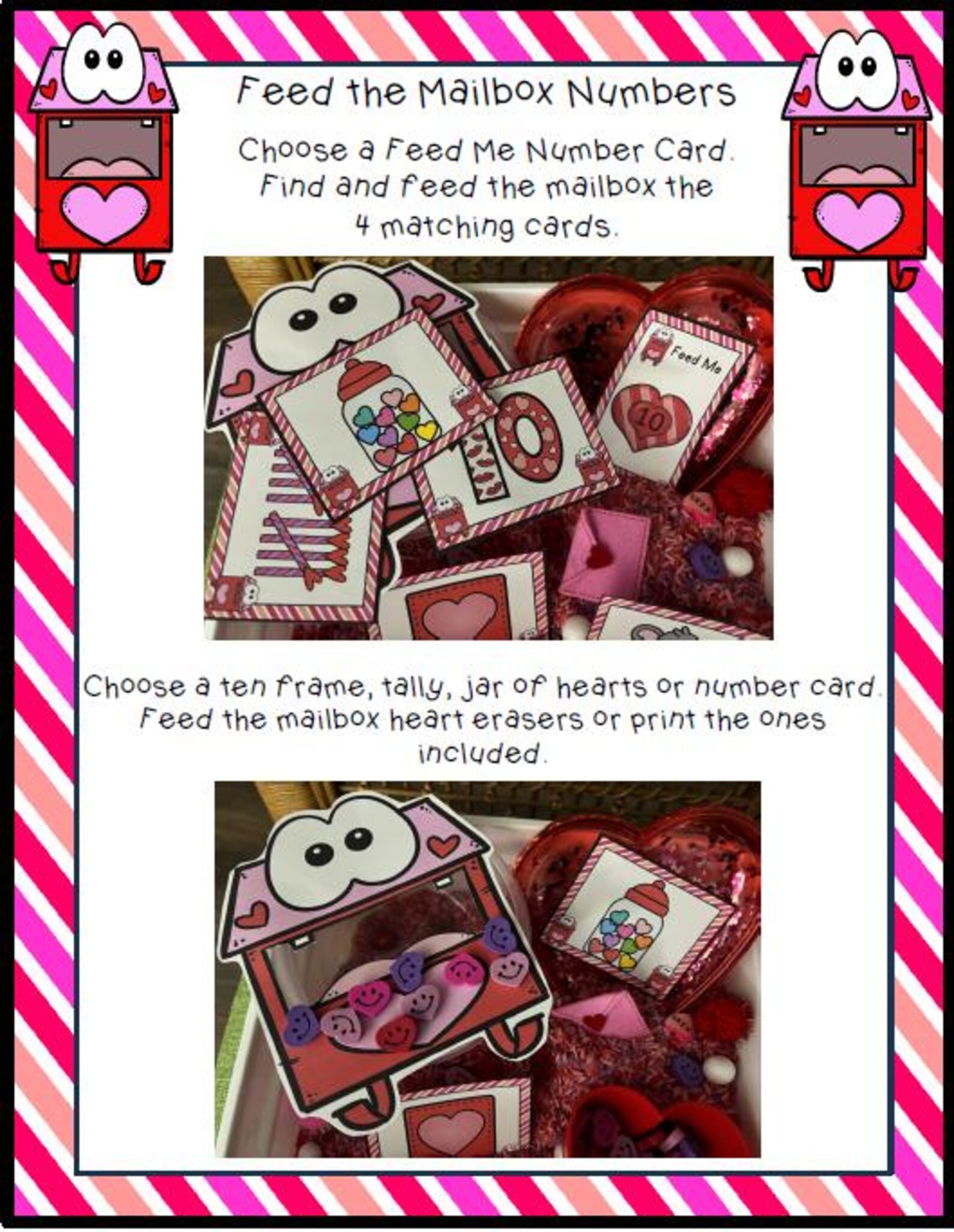 Valentine Feed Me Mailbox, Counting, Shapes, Math Center Activities ...