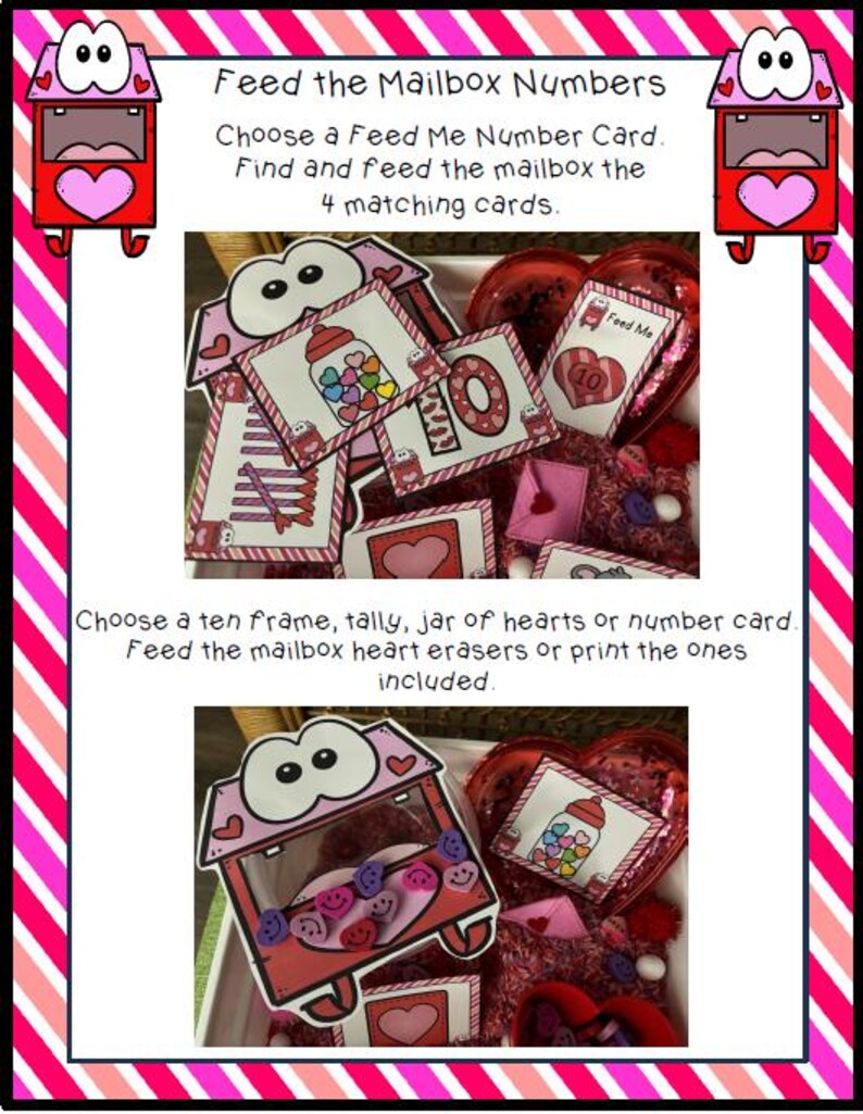 Valentine Feed Me Mailbox, Counting, Shapes, Math Center Activities ...