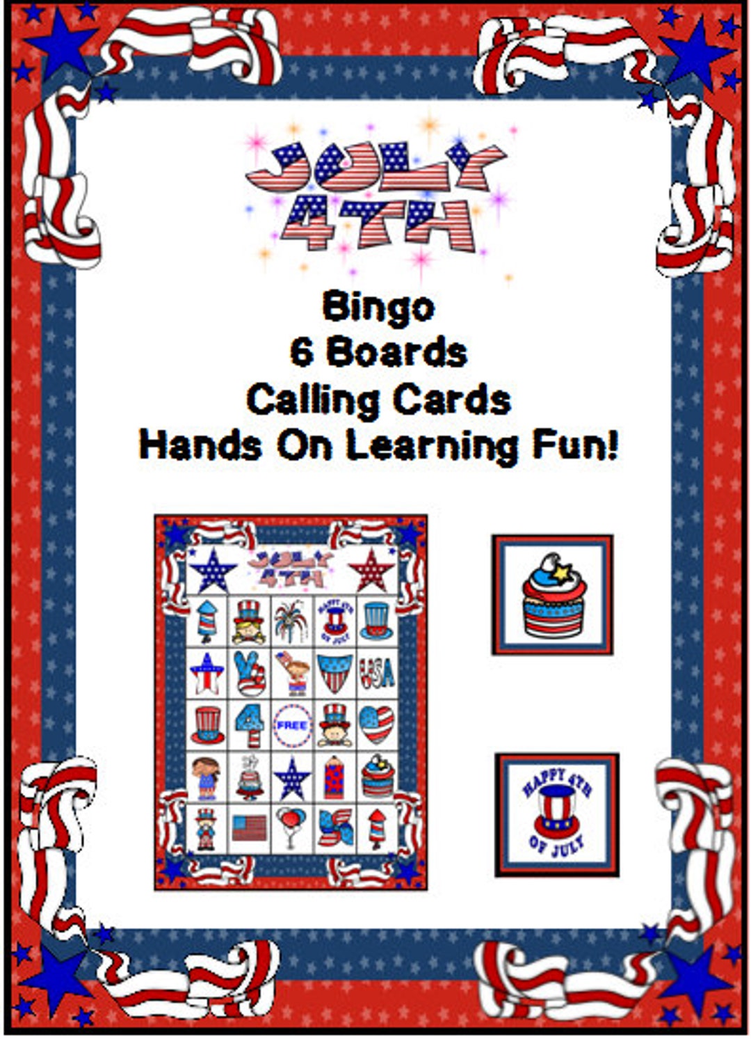 JULY 4TH BINGO Printable Game Activity Party Fun Teacher Home School ...
