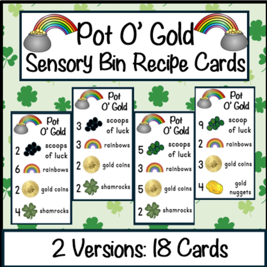 Pot O' Gold Sensory Bin Recipe Cards | St. Patrick's Day (instant ...