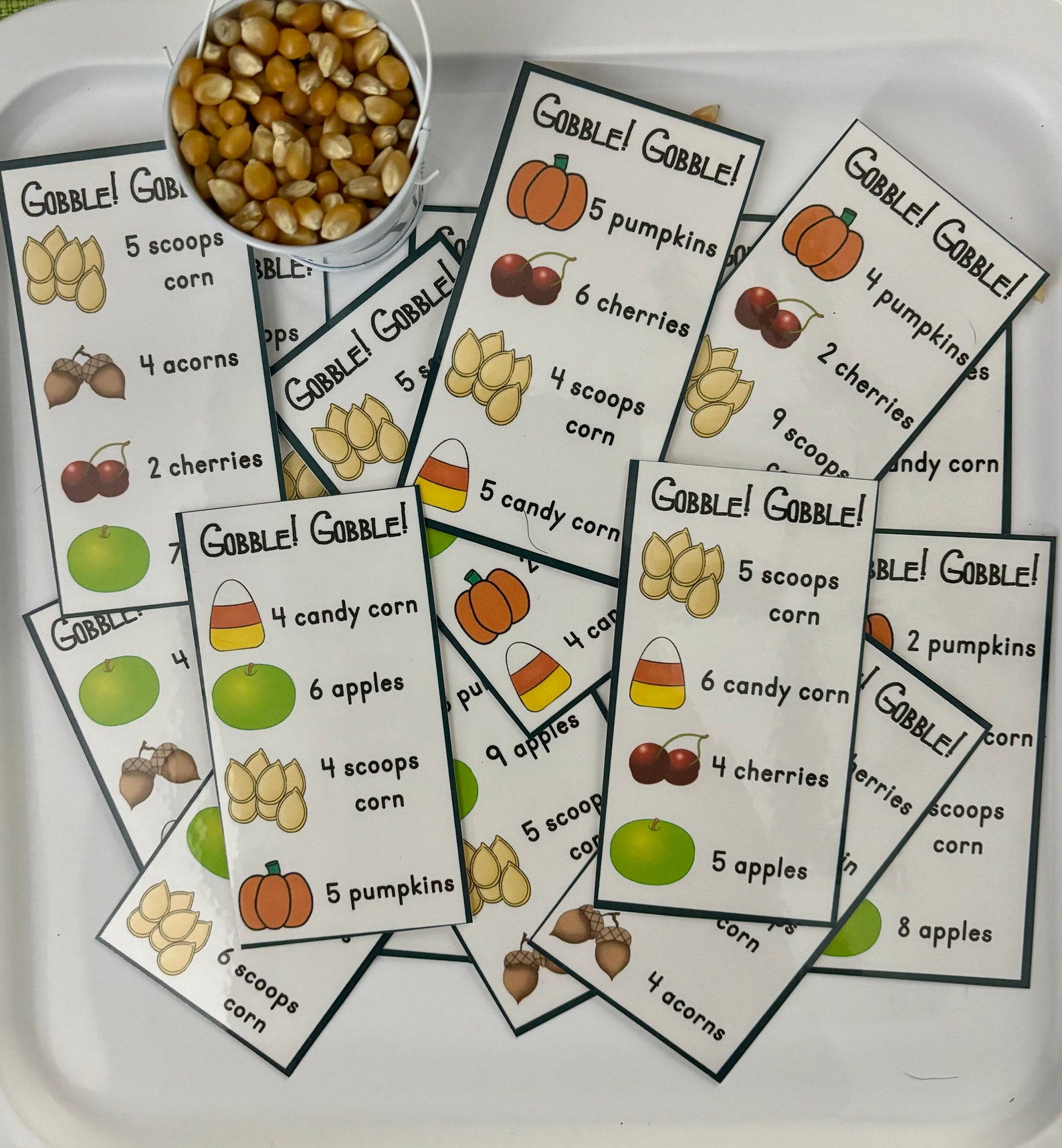Feed the Turkey Game | Counting Recipe Cards | Sorting Math | Fall ...