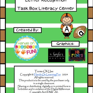 Touchdown Football Task Box Center Letter Number Recognition Sensory ...