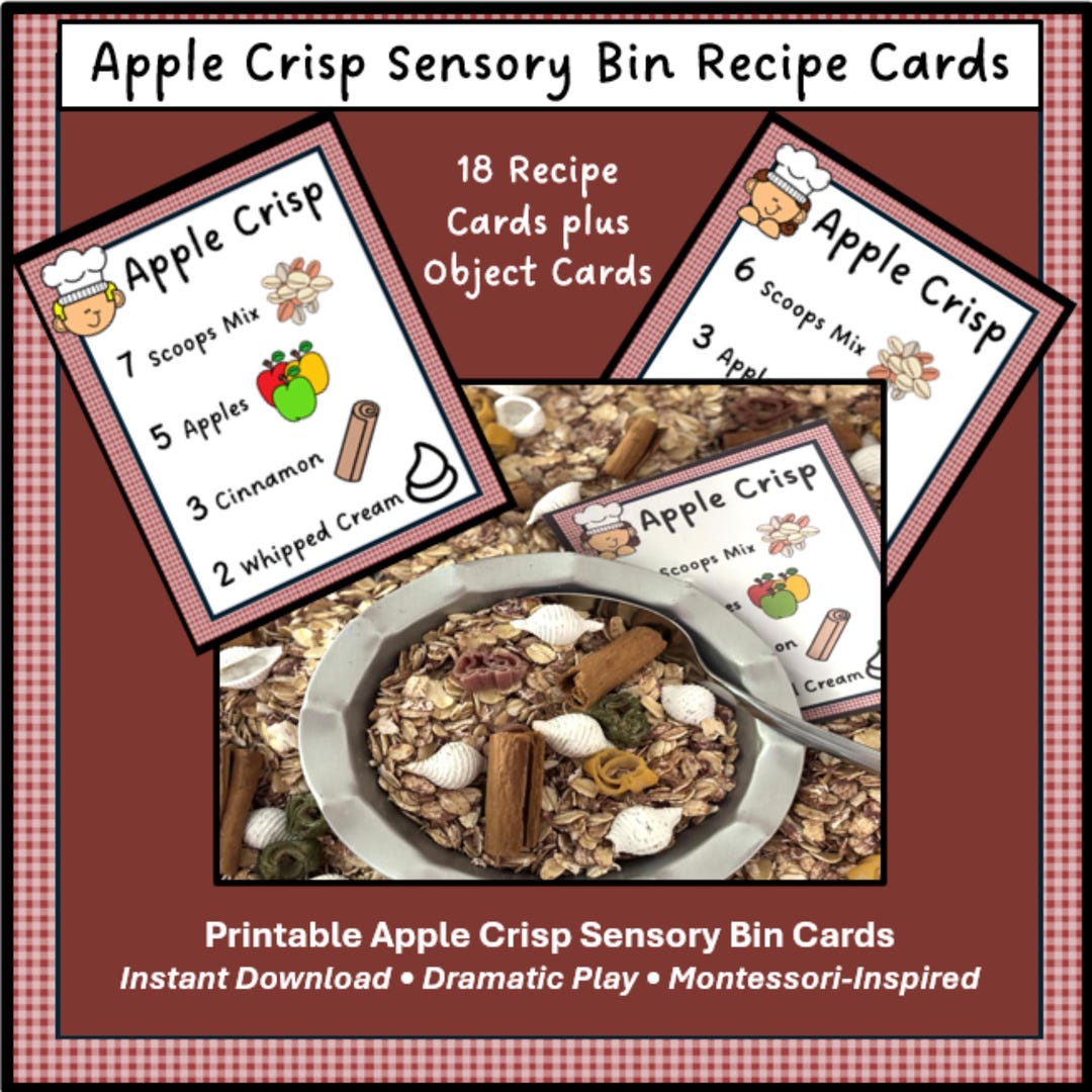 Fall Apple Crisp Sensory Bin Recipe Cards | Autumn Dramatic Play ...