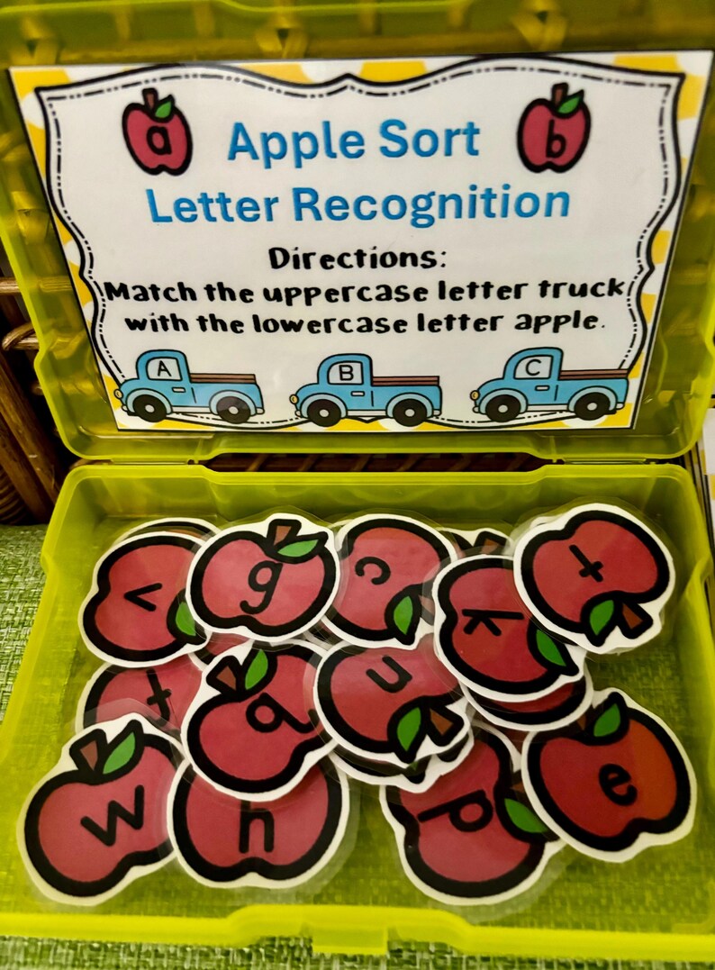 Apple Sort Alphabet ABC Recognition Center Fall Task Box Literacy ...