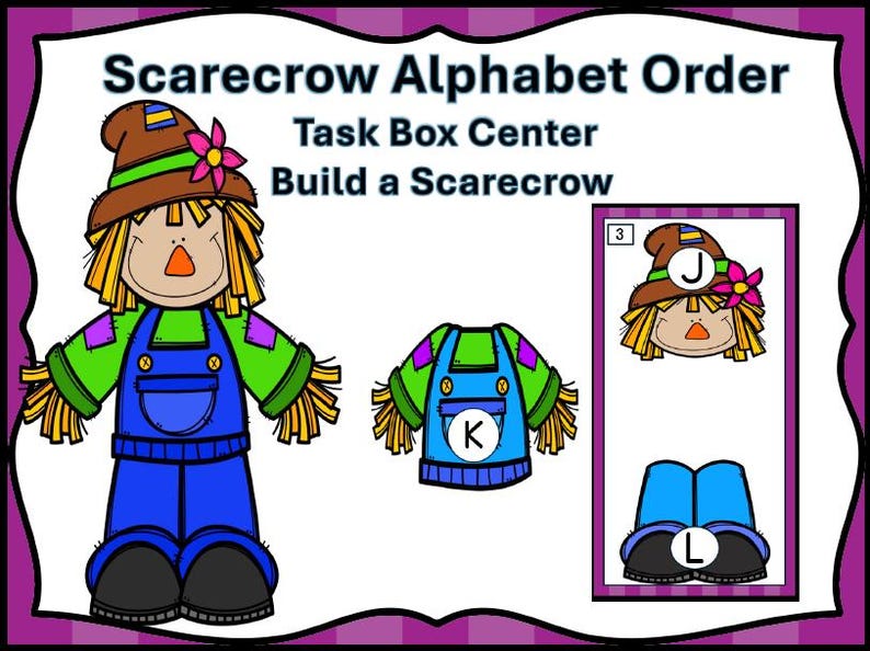 Build a Scarecrow Find Missing Letter Fall Task Box Literacy Activity ...