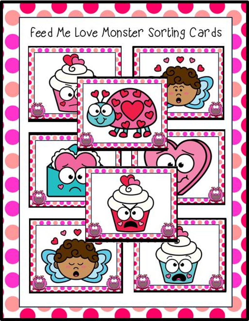 Valentine Feed Me Love Monster Emotions Activity Feeling Sensory Bin ...