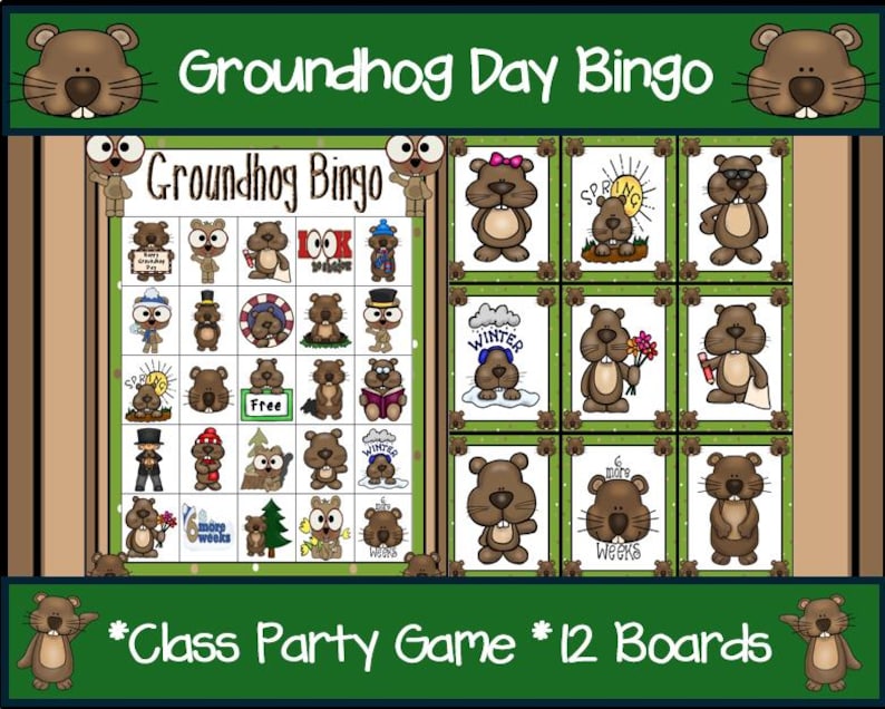 Groundhog Day Bingo, 12 Printable Groundhog Day Bingo Cards, Groundhog ...