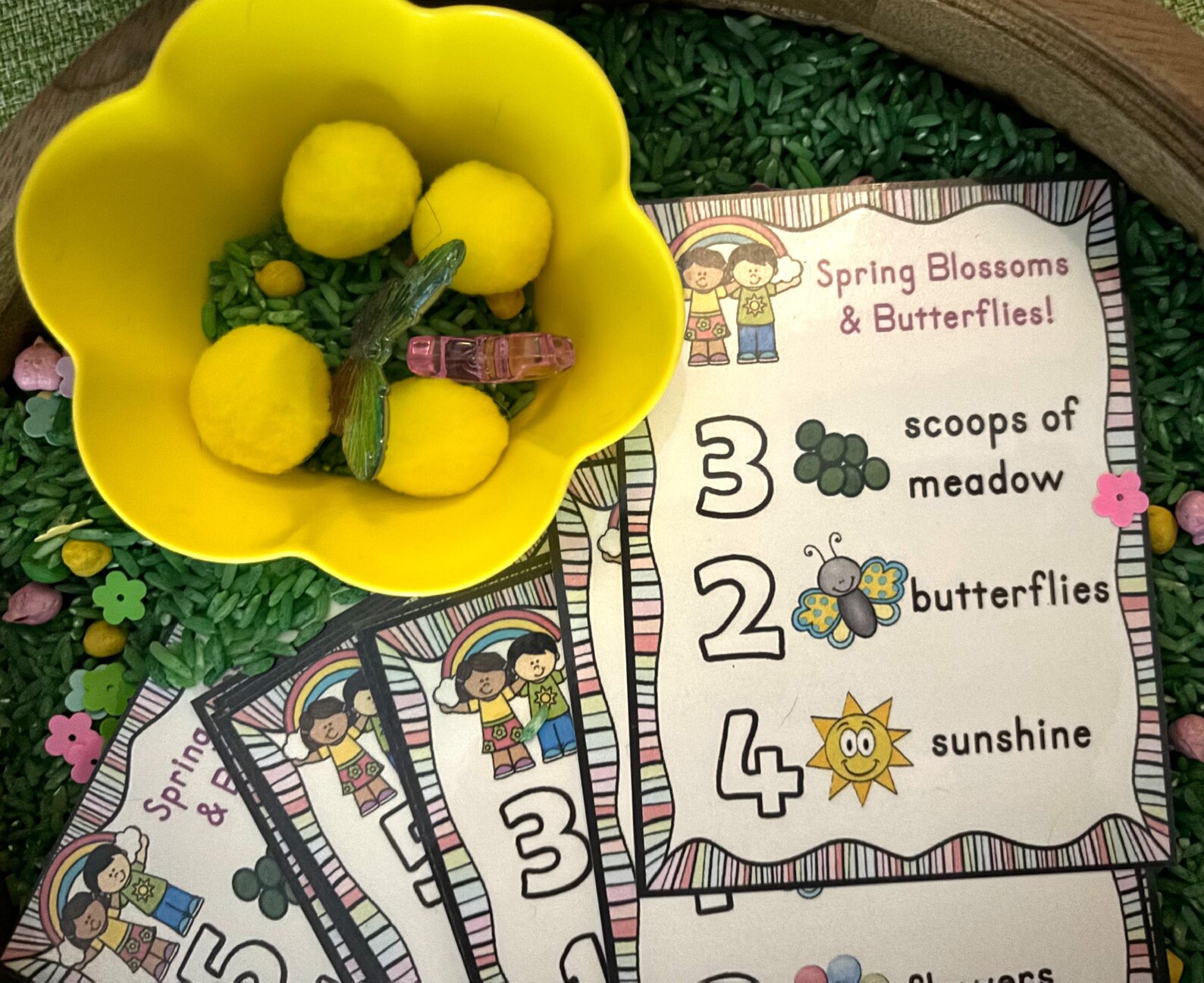 Spring Counting Sensory Bin With Recipe Cards Preschool Math Fine Motor ...