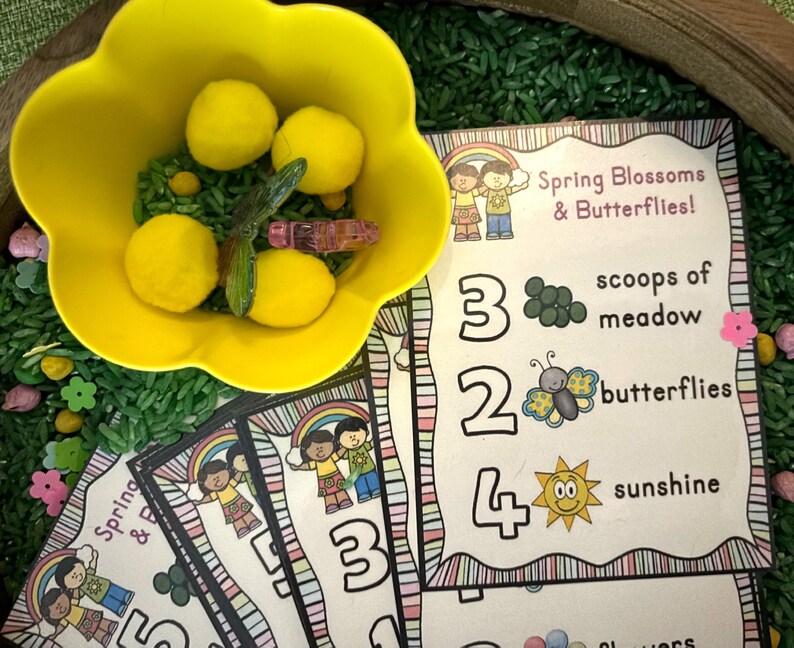 SPRING SENSORY BIN | Blossoms & Butterflies | Sensory Bin Recipe Cards ...
