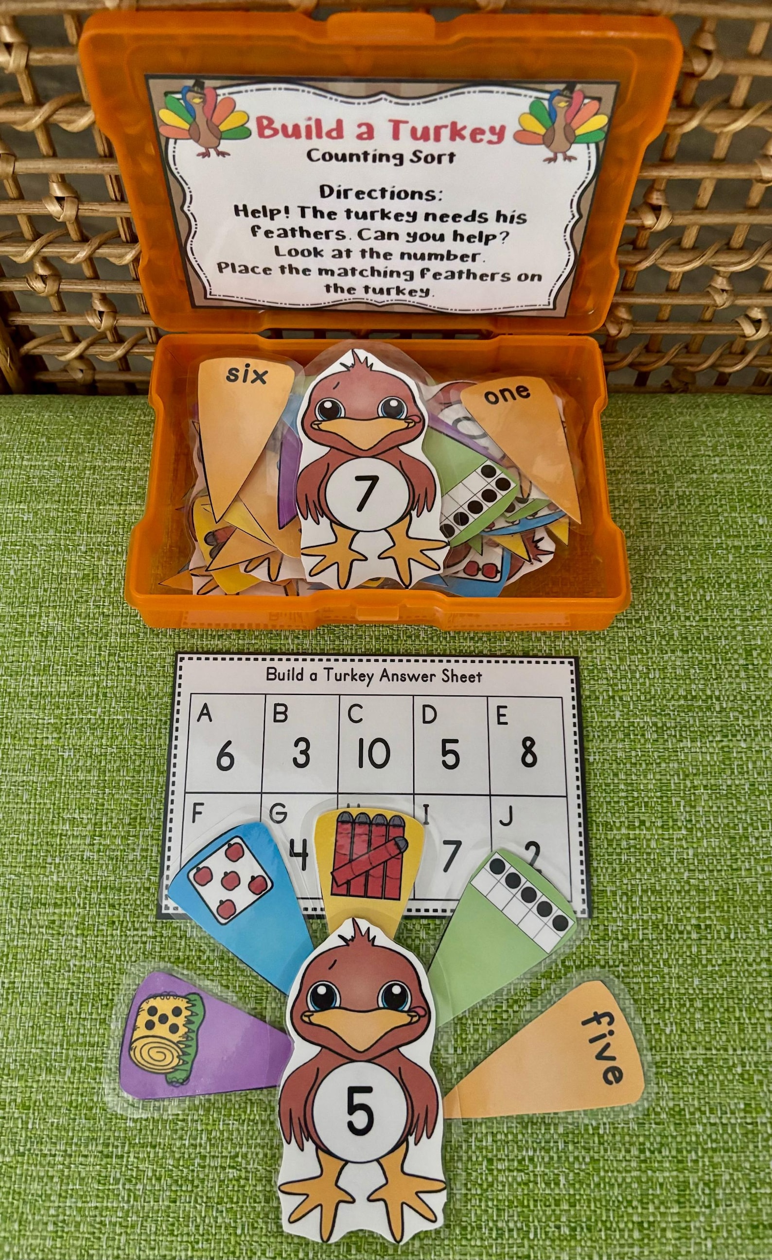 Turkey Feather Number Sort: Fall Math Task Box (PDF Pattern) - Etsy