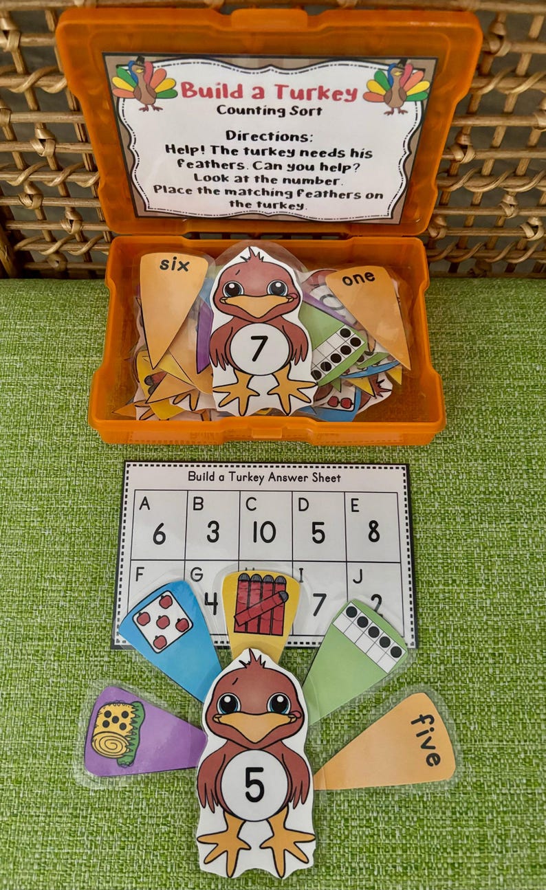 Build a Turkey Fall Task Box Counting Number Math Center Activity ...