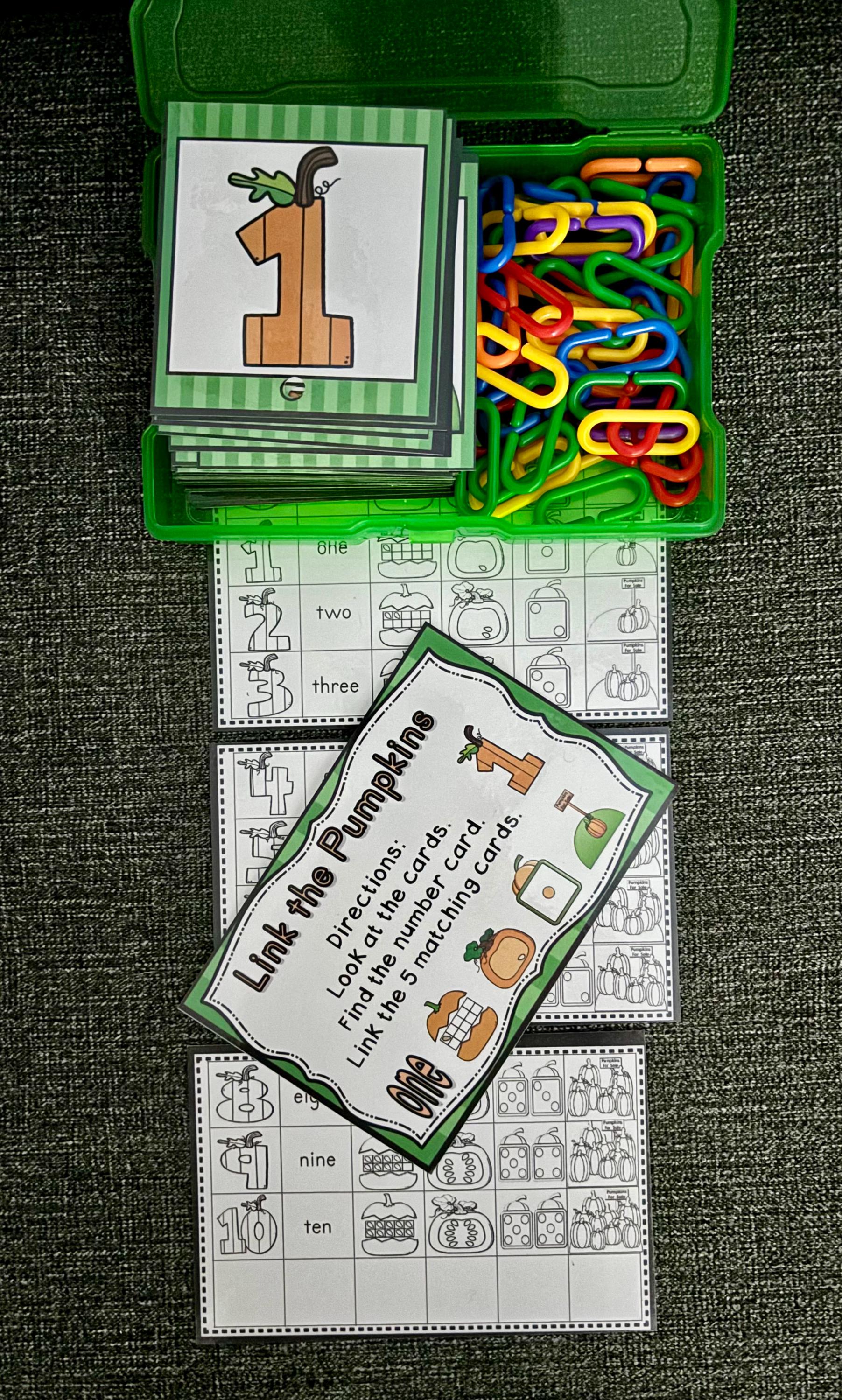 Pumpkin Link Counting Fall Task Box Number Math Center Activity ...