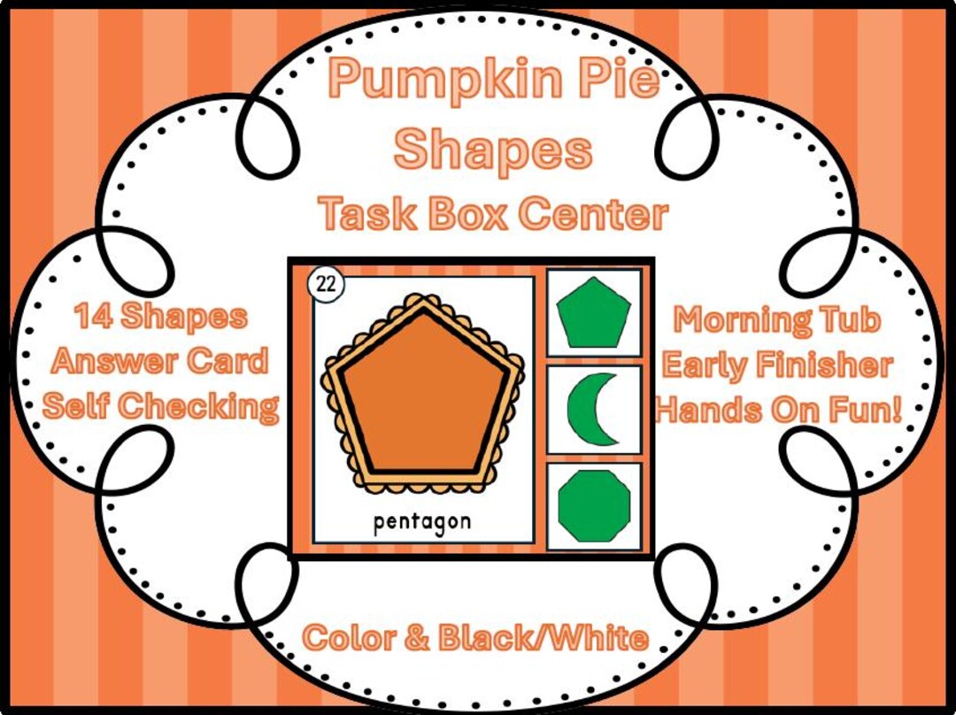 Kids Fall Activity Pumpkin Pie Shape Recognition Clip Card Task Box ...