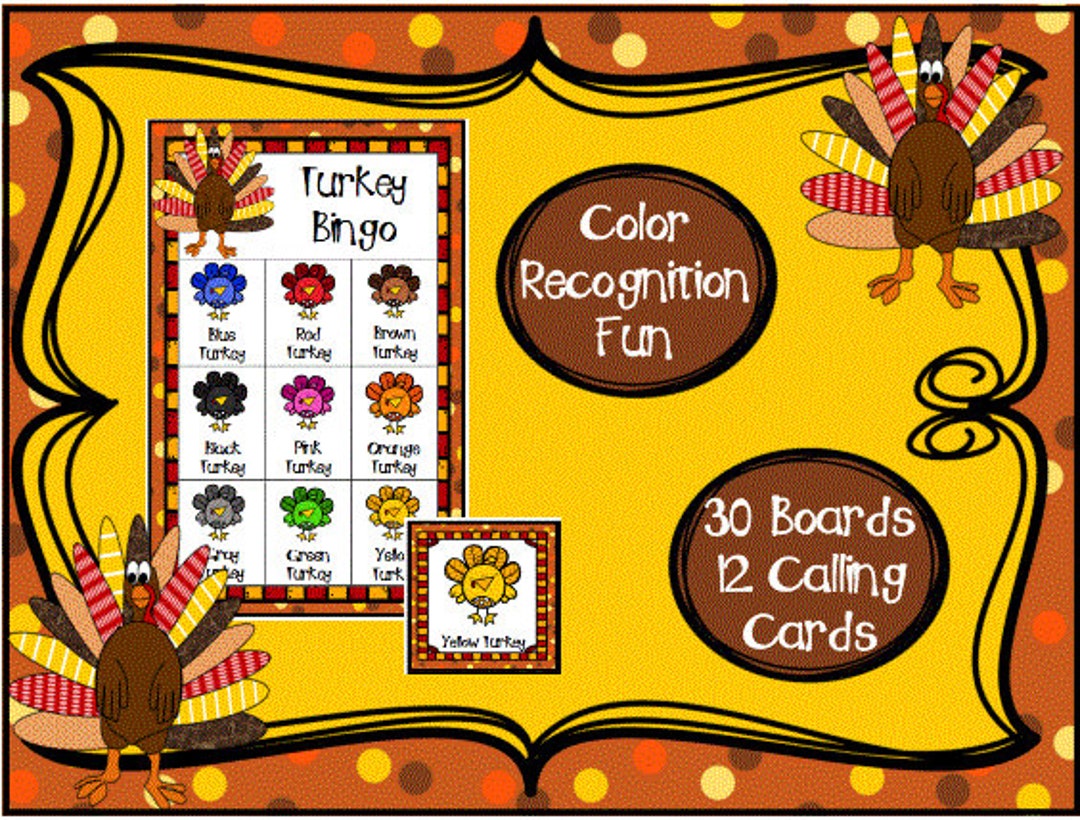Color Recognition Turkey Bingo Classroom Set - 2 Versions Color and ...