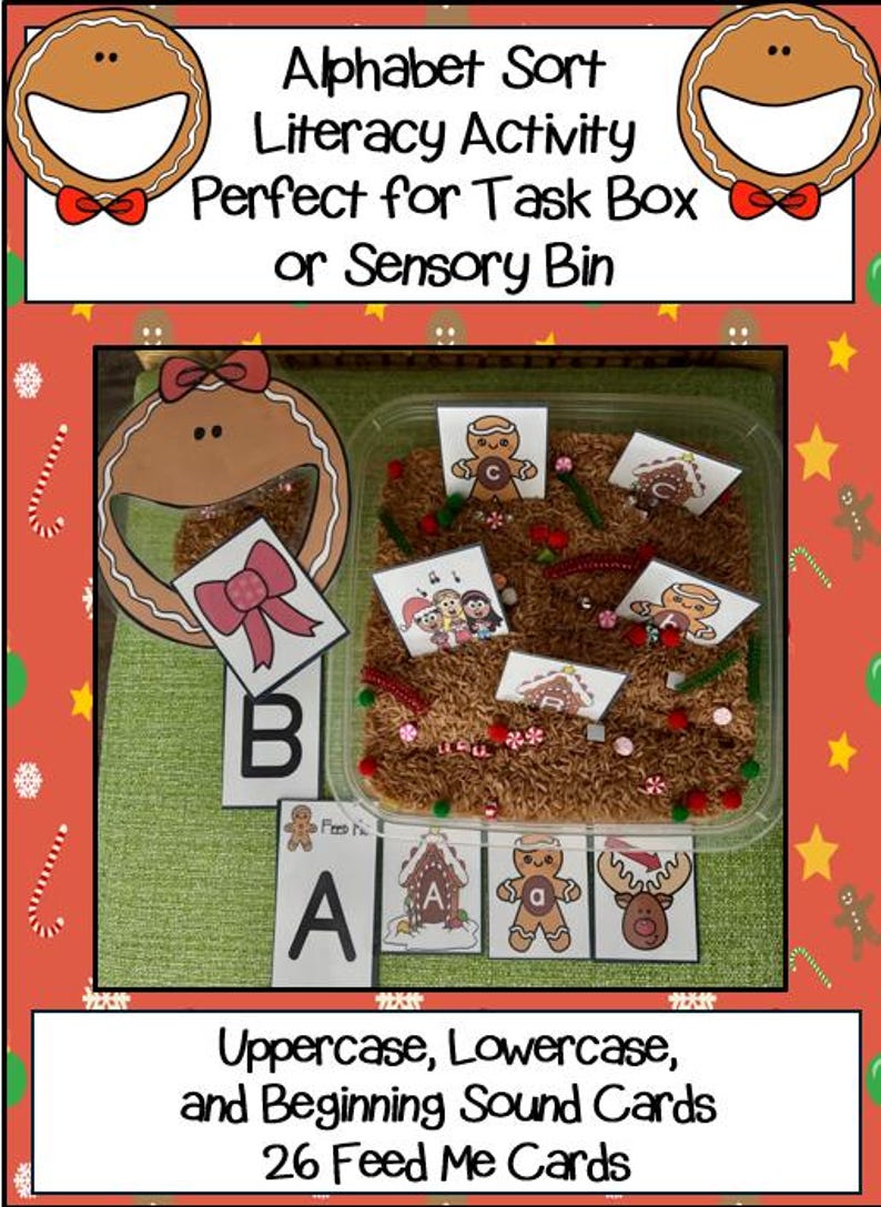Feed Me Letters Gingerbread Sensory Bin Alphabet Recognition Activity ...