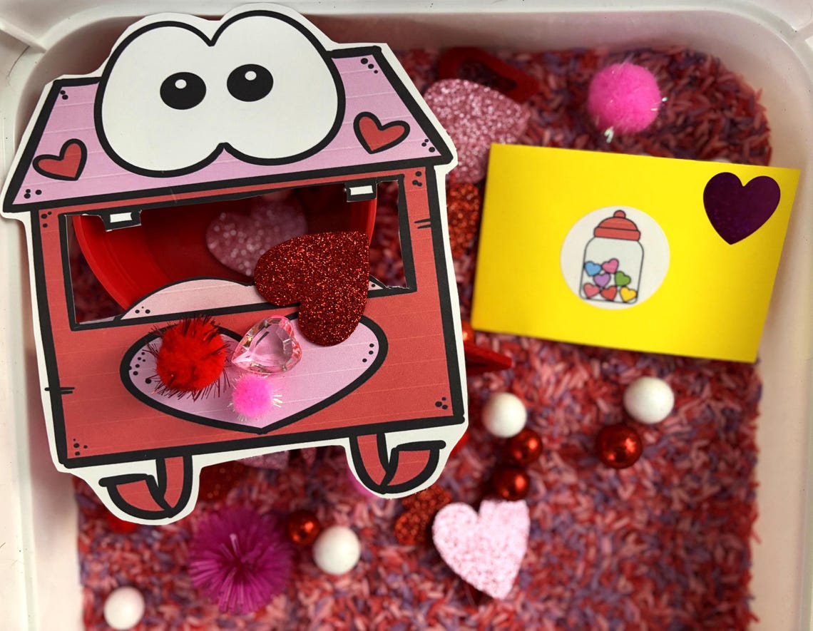 Valentine Feed Me Mailbox Sensory Bin, Math Counting, Community Helper ...