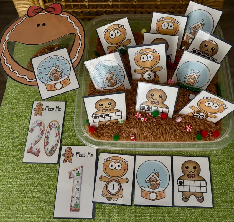 Feed Me Numbers Gingerbread Sensory Bin Math Activity Learning Center ...