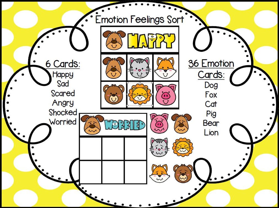 Animal Emotions Feelings Sorting Learning Activity Set Toddlers ...
